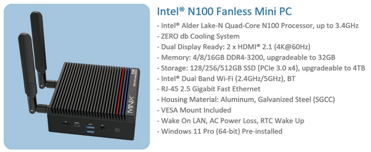 MINIX Z100-0dB, un mini PC fanless con Intel N100